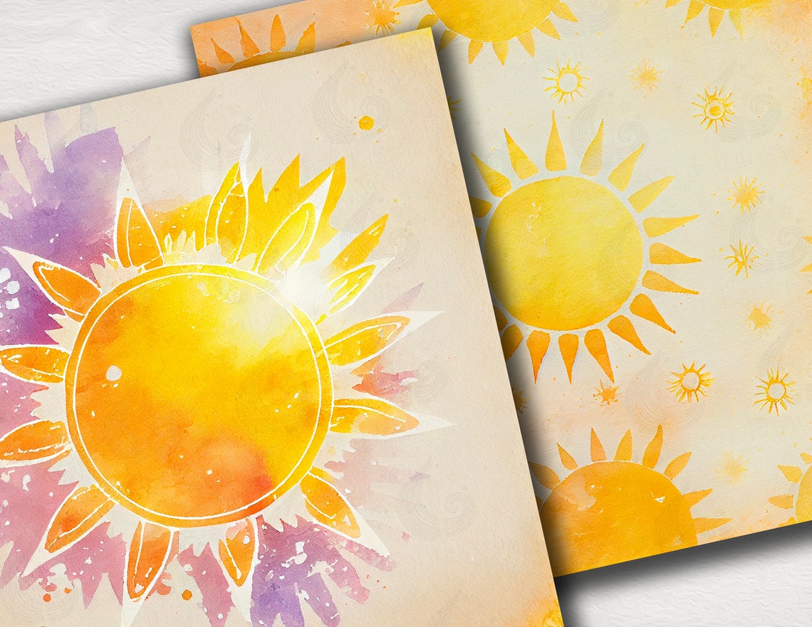 Sun Digital Paper Pack Watercolor Textures Instant - Etsy