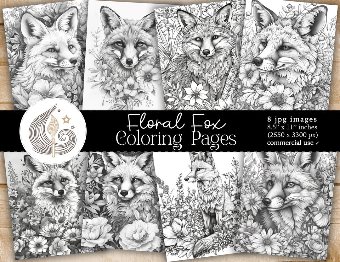 Floral Fox Coloring Pages: Printable Sheets With Foxes and Garden ...