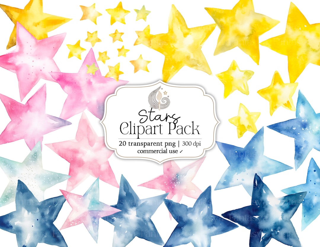 Watercolor Stars Clipart | Digital Download | Hand Painted Stars Png ...