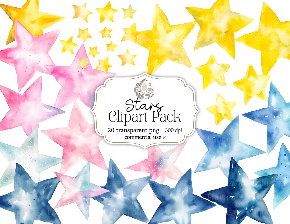 Watercolor Stars Clipart Digital Download Hand Painted - Etsy