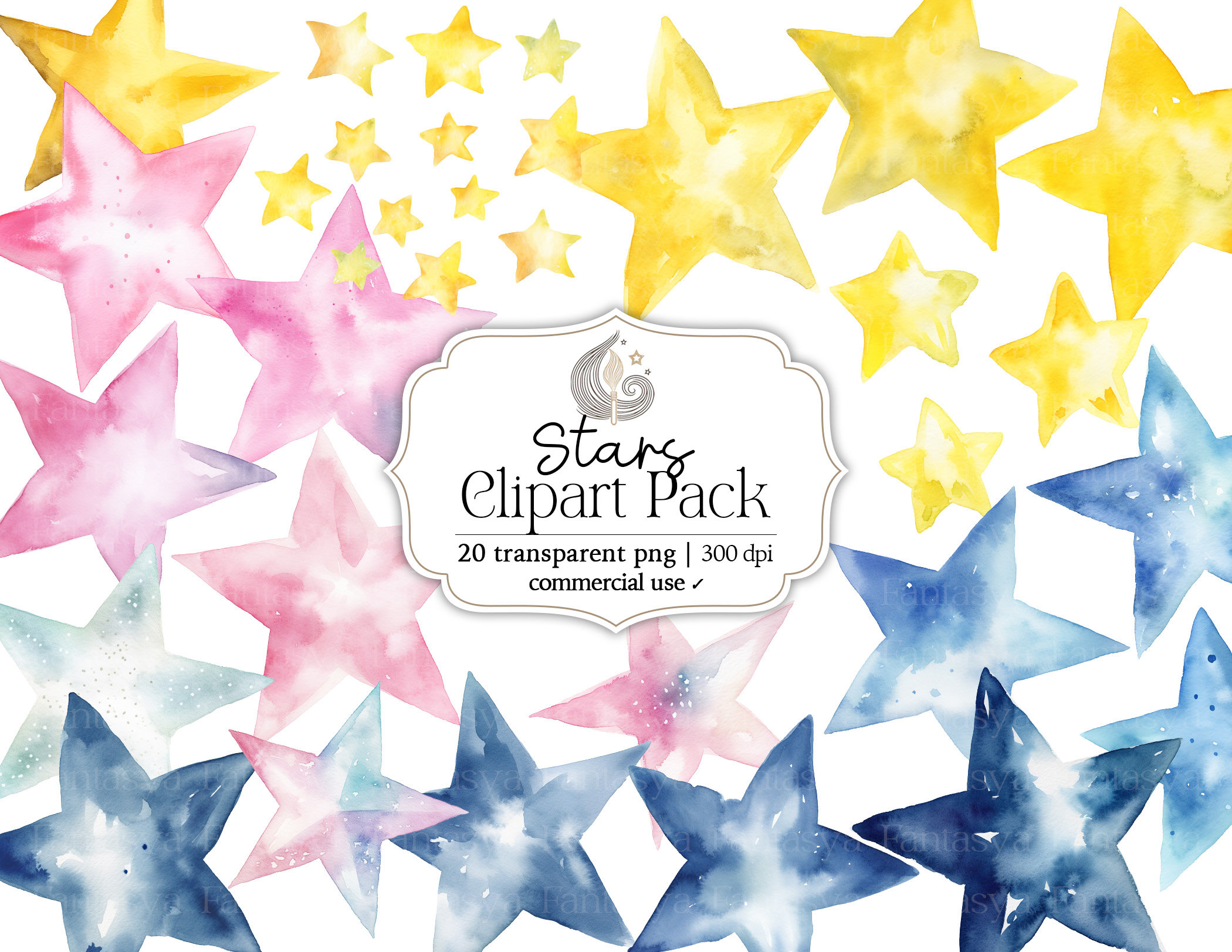 Watercolor Stars Clipart Digital Download Hand Painted - Etsy