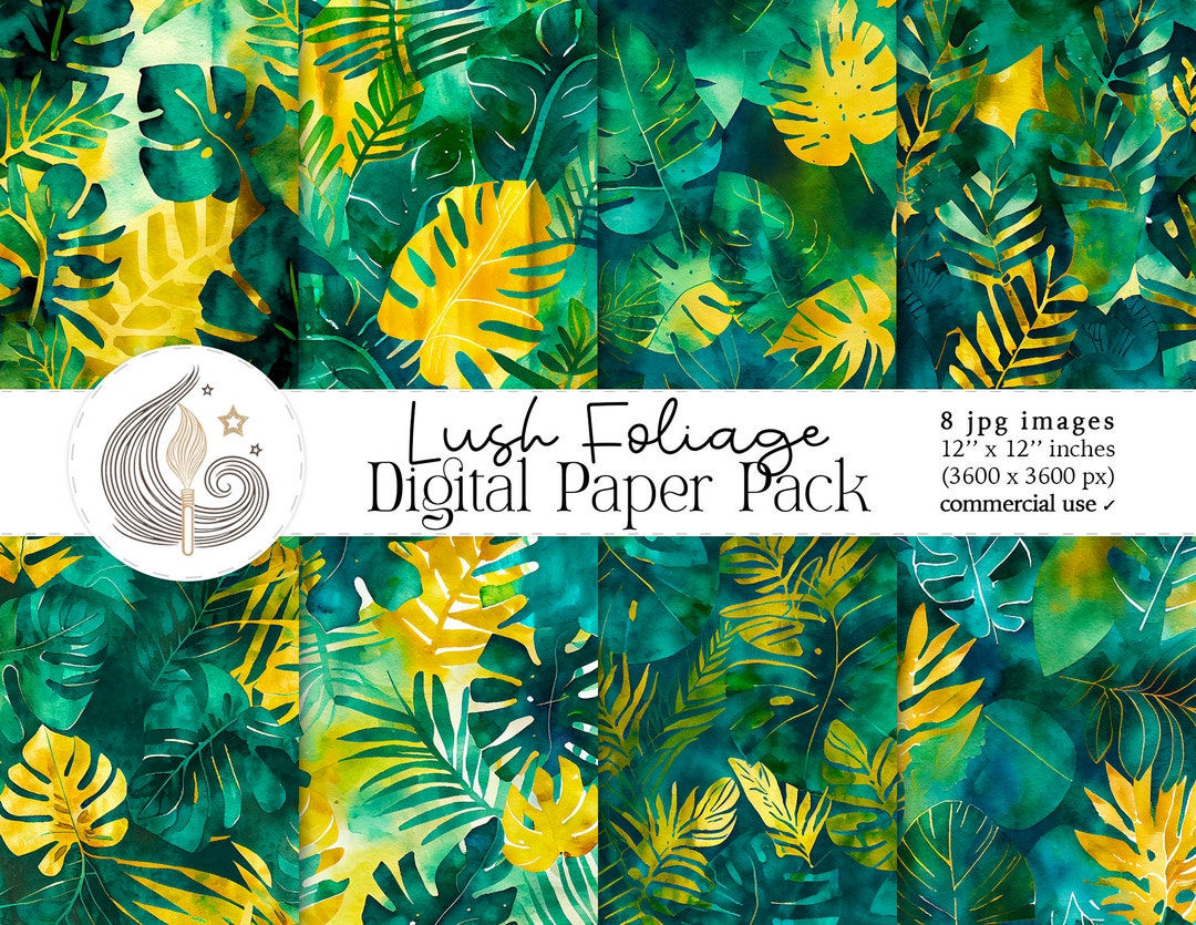 Lush Foliage Digital Paper | Watercolor Tropical Leaves | Scrapbook ...
