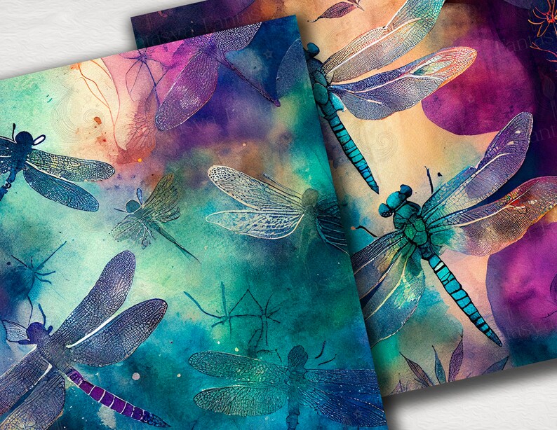 Dragonfly Digital Paper Watercolor Dragonflies Commercial - Etsy