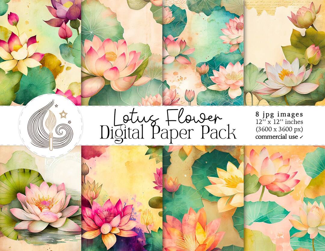 Watercolor Lotus Flower | Printable Digital Paper | Scrapbook Papers ...