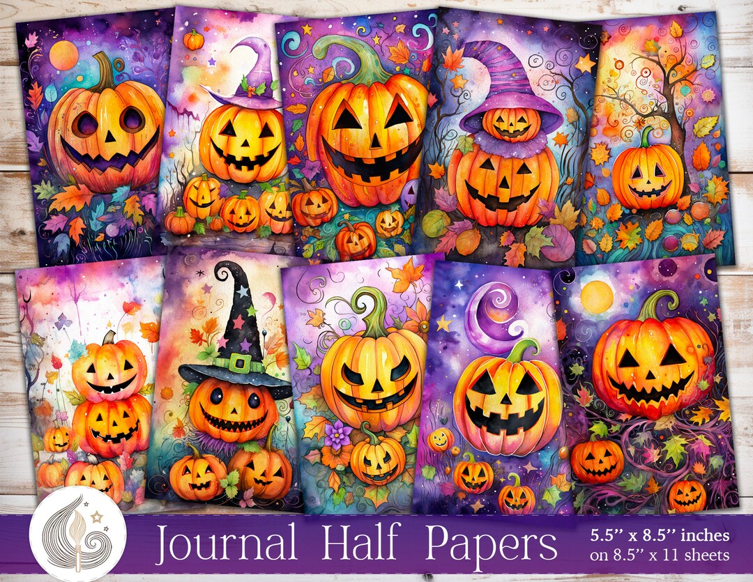 Halloween Junk Journal Pages: Watercolor Spooky Pumpkin Papers With ...