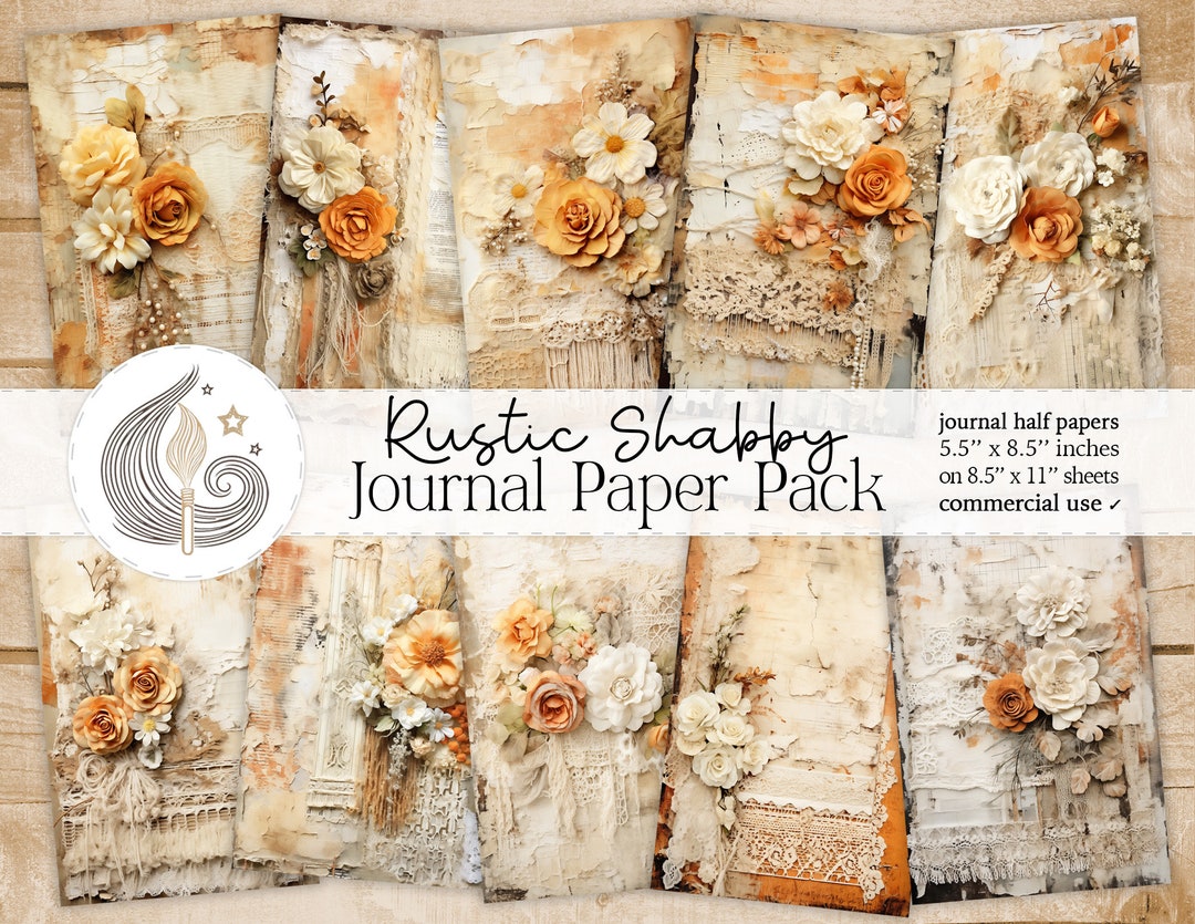 Rustic Shabby Junk Journal Pages: Neutral Papers With Warm Florals ...