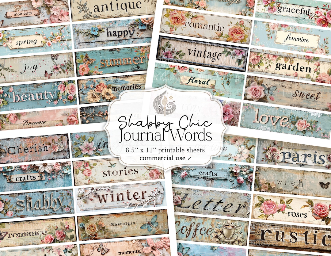 Shabby Chic Journal Word Labels: Vintage Floral Theme Printable ...