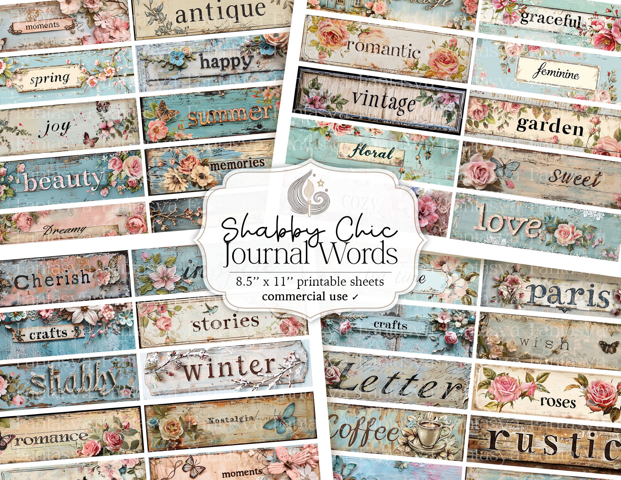 Shabby Chic Journal Word Labels: Vintage Floral Theme Printable ...