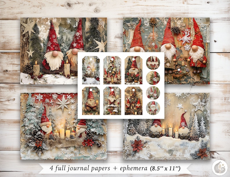 Christmas Gnomes Junk Journal Kit: Whimsical Holiday Collage Printable ...