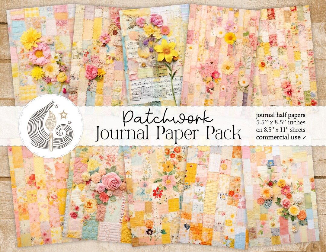 Patchwork Junk Journal Pages: Yellow Pastel Papers With Spring Florals ...