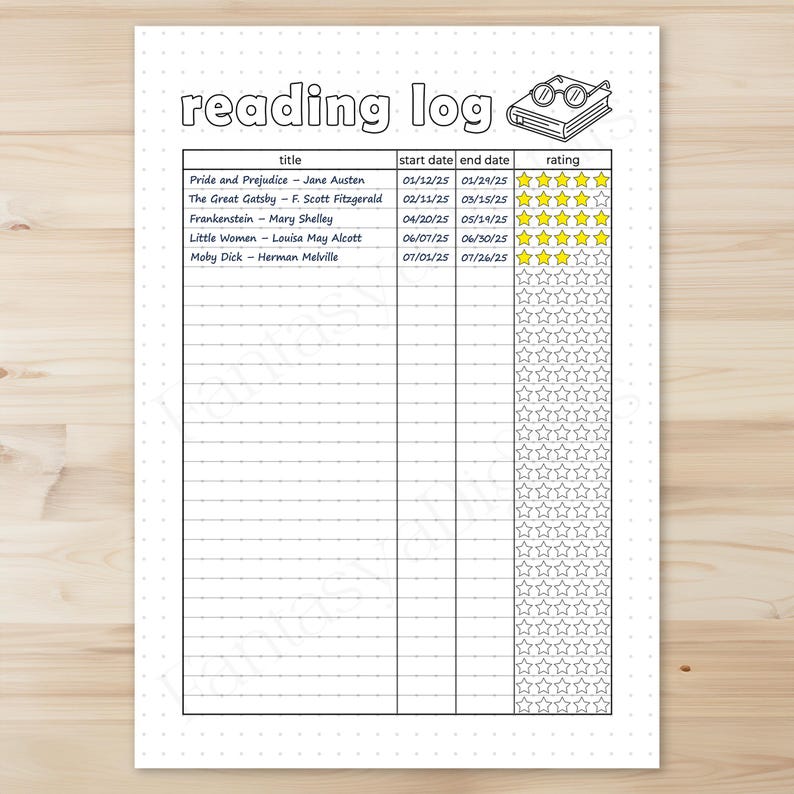 Reading Log Printable: Book Tracker, Bullet Journal Page, Minimal ...