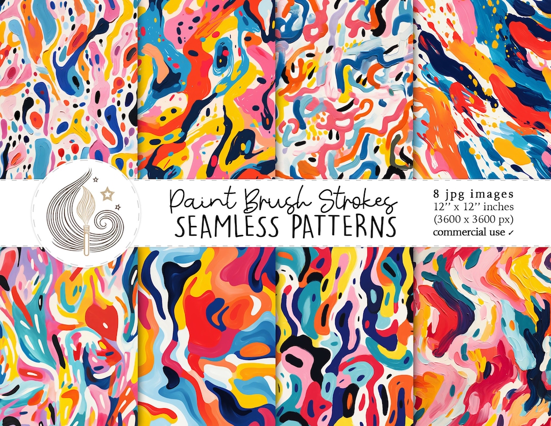 Paint Brush Strokes Seamless Patterns: Abstract Painterly Digital Paper ...