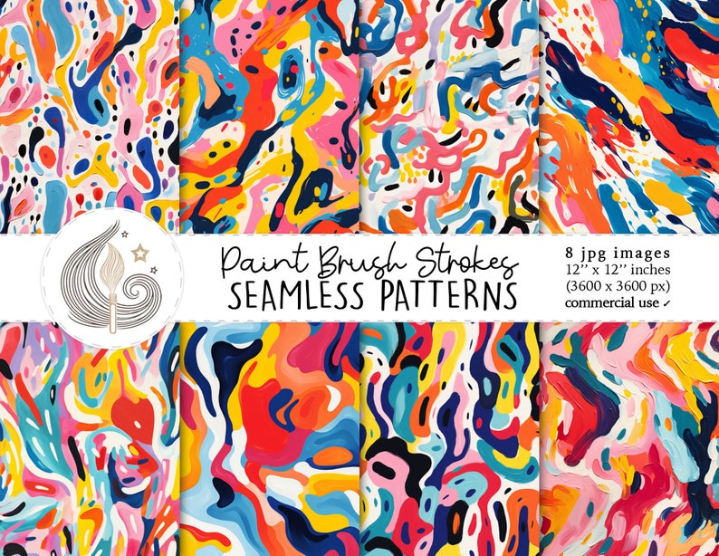 Paint Brush Strokes Seamless Patterns: Abstract Painterly Digital Paper ...