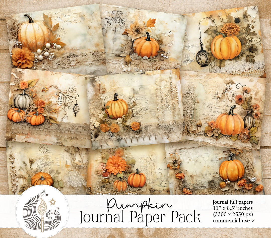 Fall Junk Journal Kit | Shabby Chic Pumpkin Papers | Printable Pages ...