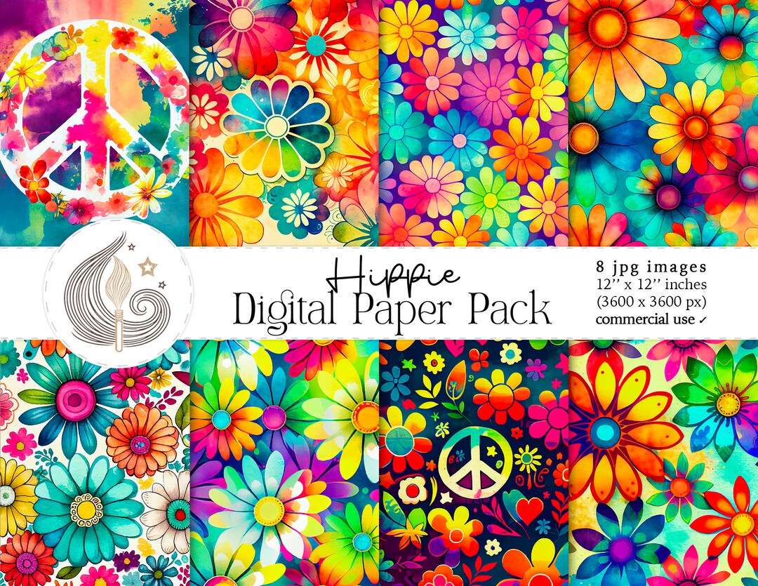 Hippie Pattern | Commercial Use | Digital Paper | Hippie Textures ...