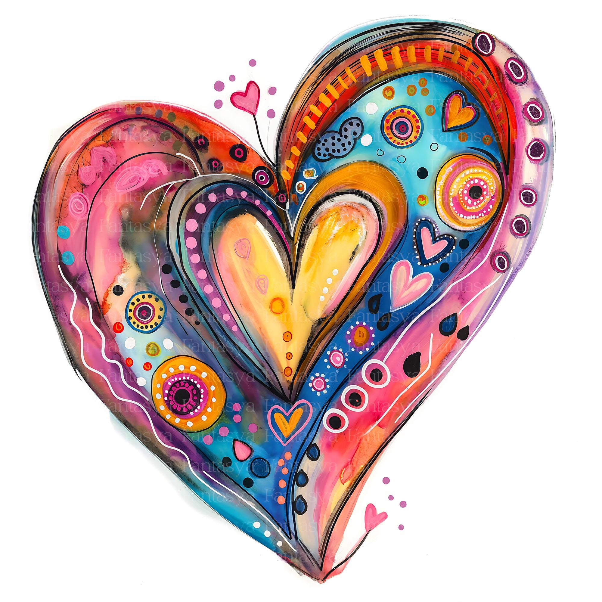 Whimsical Heart Clip Art Pack: 12 Jpg Colorful Mixed Media ...