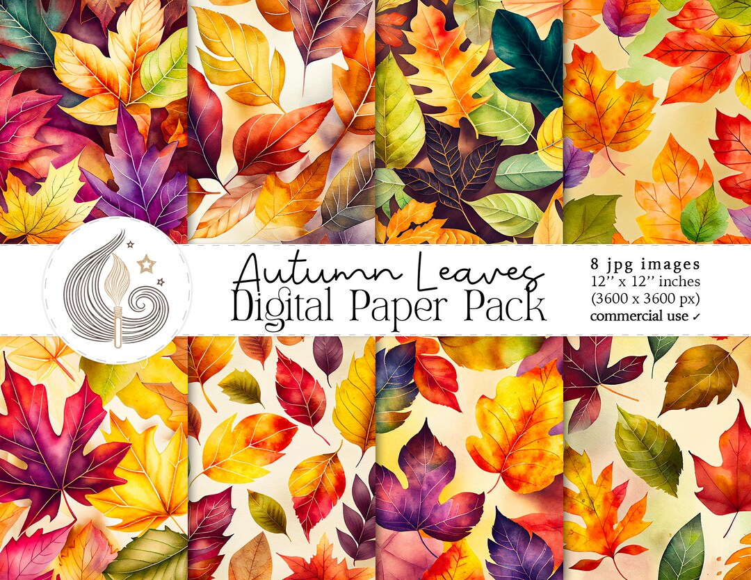 Watercolor Autumn Leaves Digital Paper | Leaf Backgrounds | Fall Leaves ...
