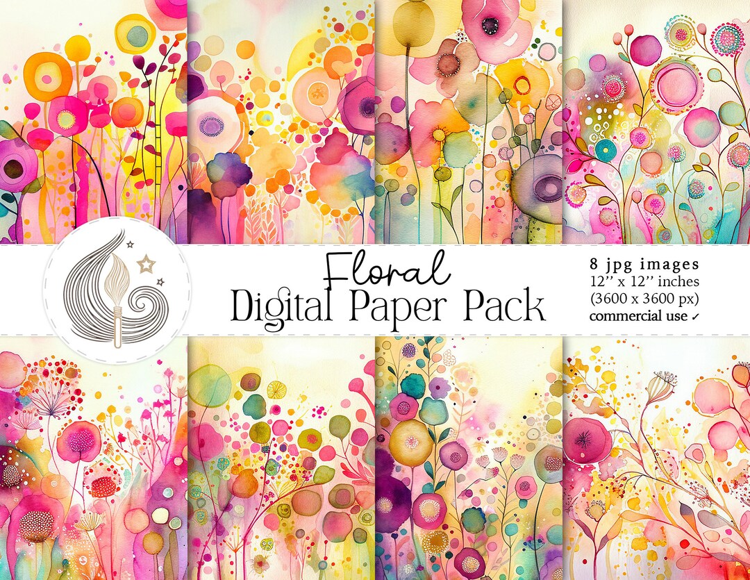 Flowers Digital Paper | Commercial Use | Watercolor Flower Backgrounds ...
