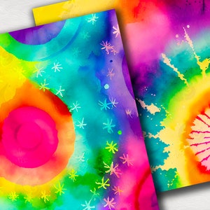 Tie Dye Digital Paper | Vibrant Rainbow Tie Dye | Hippie Watercolor ...