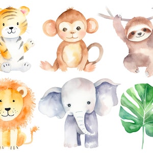 Watercolor Jungle Animals Clipart Safari Animals Clipart Instant ...