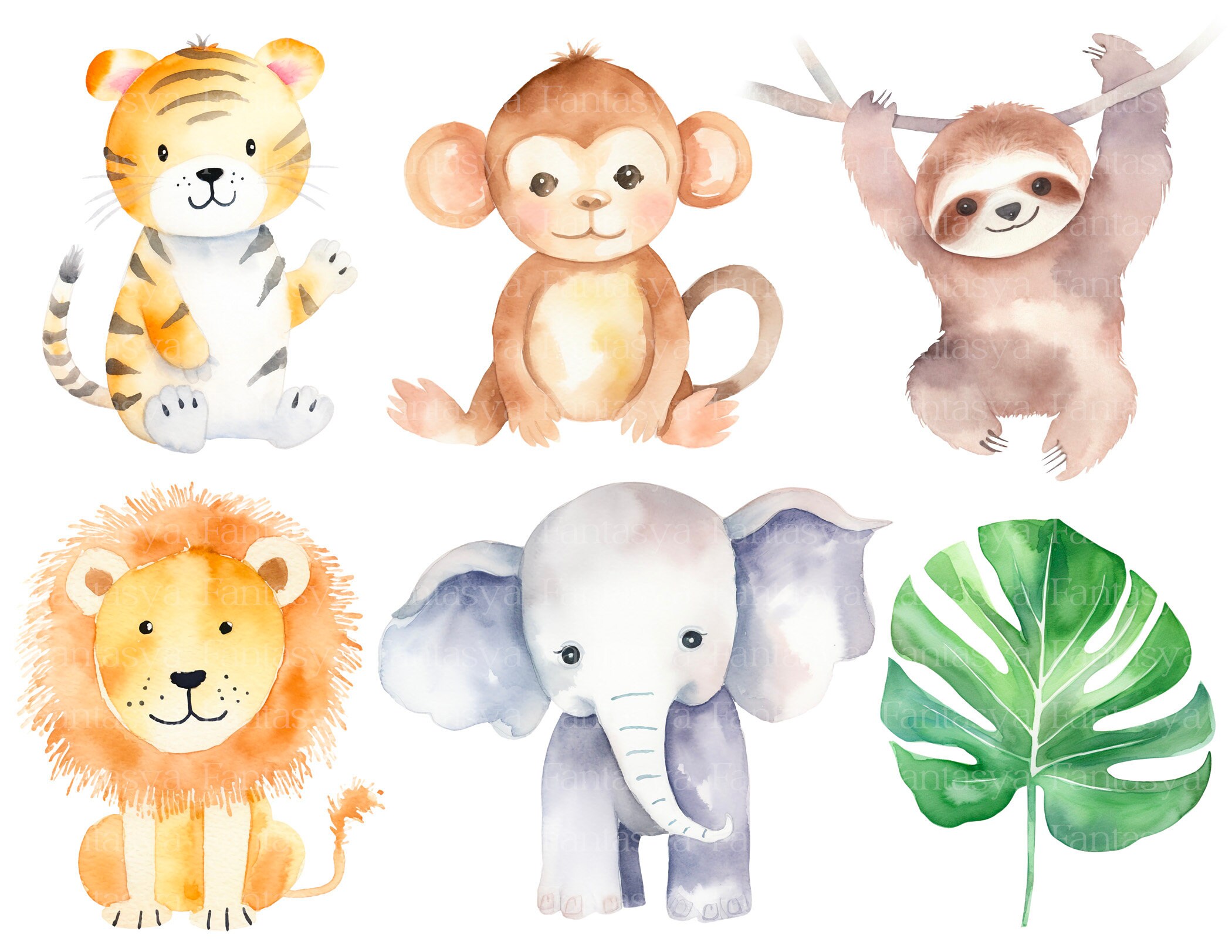 Watercolor Jungle Animals Clipart Safari Animals Clipart - Etsy