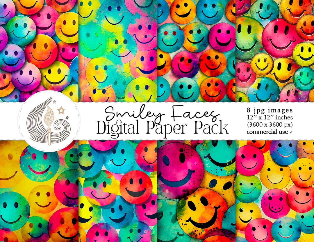 Happy Face Pattern | Commercial Use | Digital Paper | Retro Smiley ...