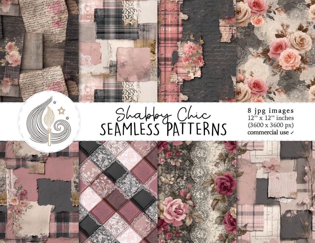 Shabby Chic Seamless Patterns: Vintage Rose & Lace Digital Papers in ...