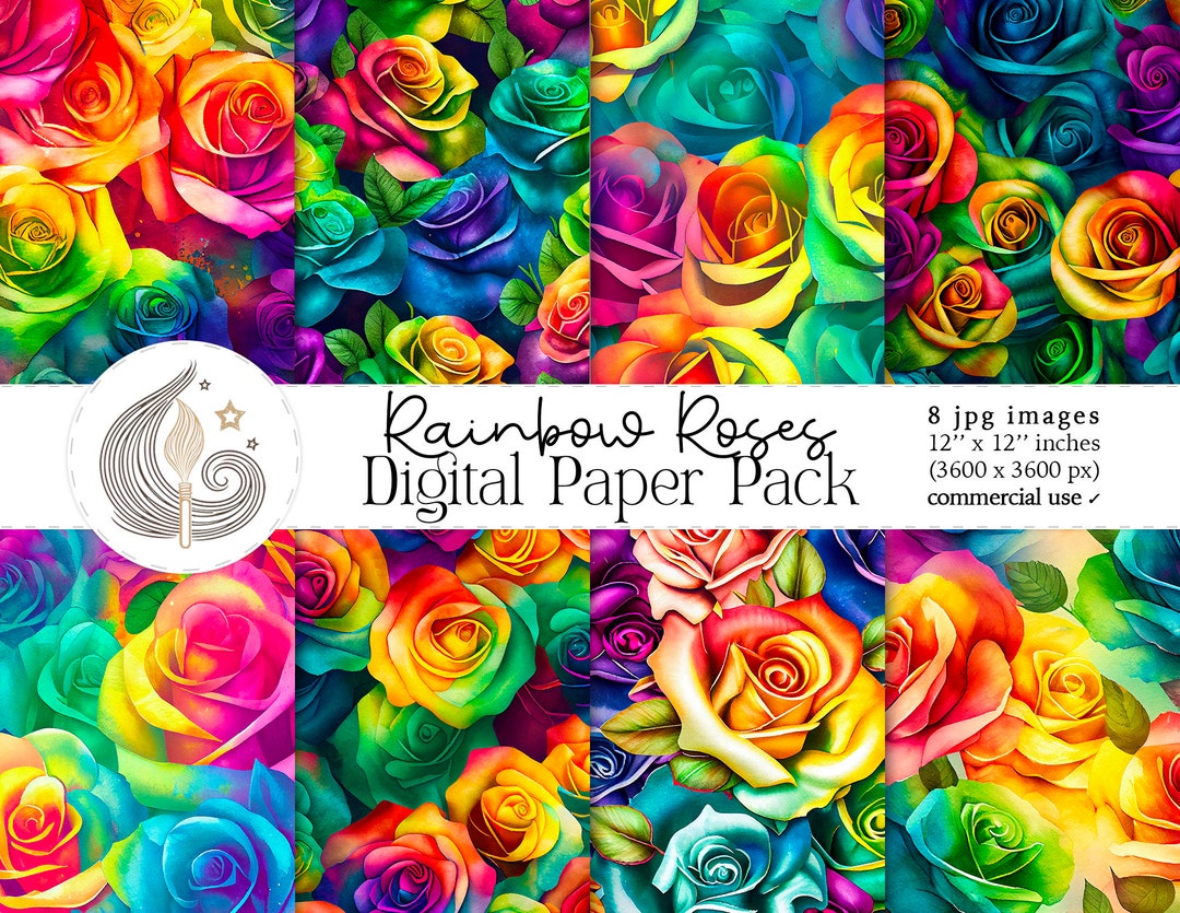 Rainbow Roses Digital Paper | Watercolor Roses | Scrapbooking Paper ...