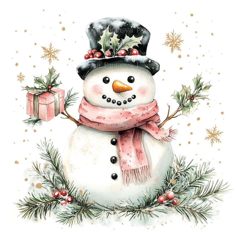 Watercolor Winter Snowman Clip Art Pack: 12 JPG Images - Etsy