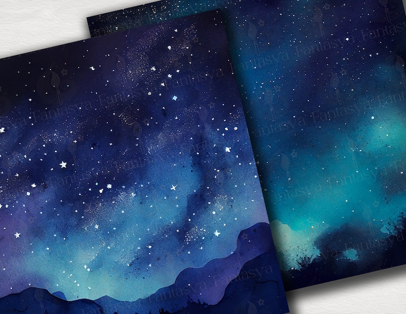 Starry Night Watercolor Texture Printable Paper Digital - Etsy