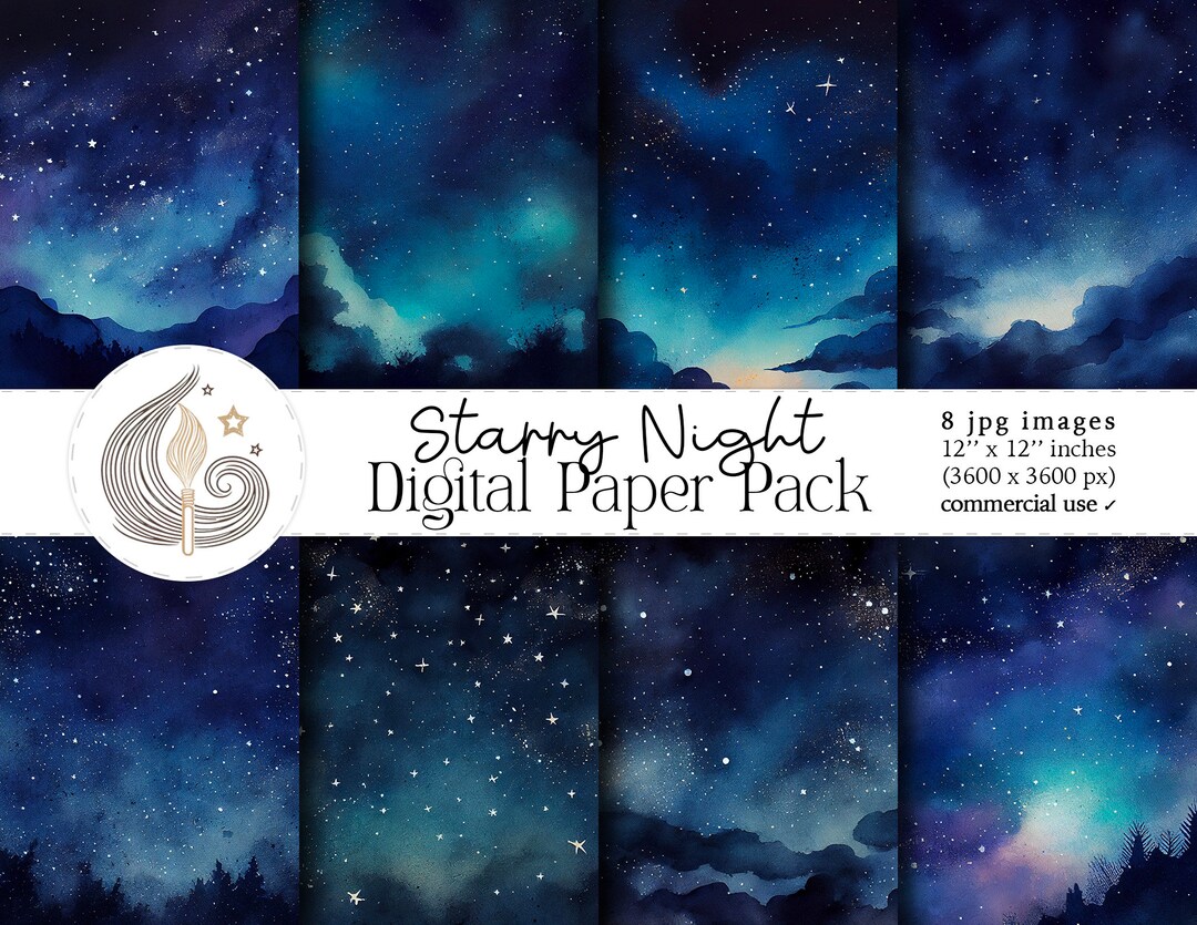 Starry Night | Watercolor Texture | Printable Paper | Digital Paper ...
