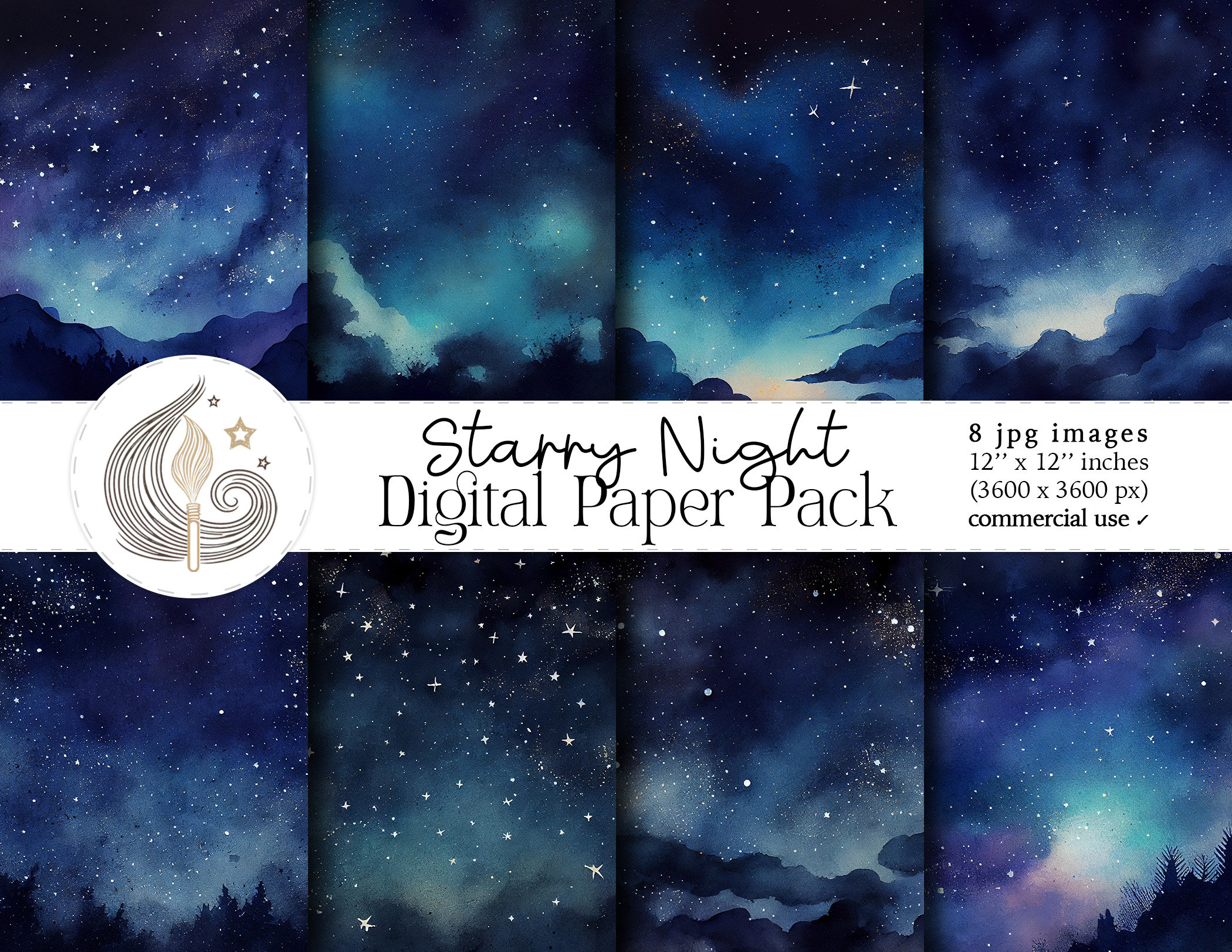 Starry Night Watercolor Texture Printable Paper Digital - Etsy UK