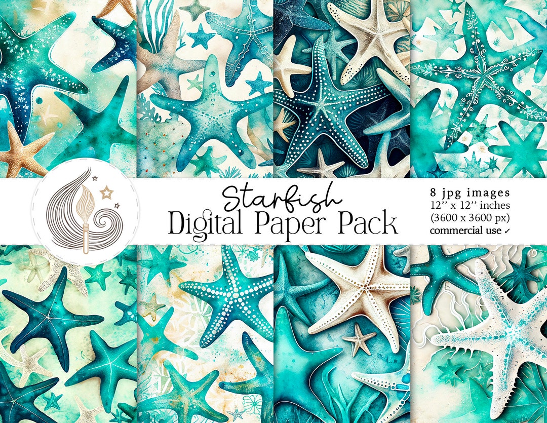 Watercolor Starfish Digital Paper | Scrapbooking Paper | Commercial Use ...