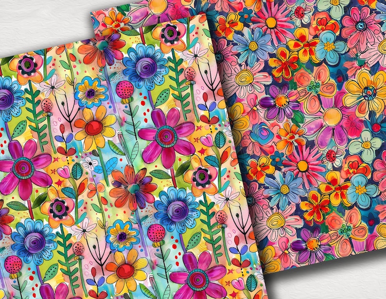 Floral Seamless Patterns: Colorful Watercolor Flower Digital Paper Pack ...