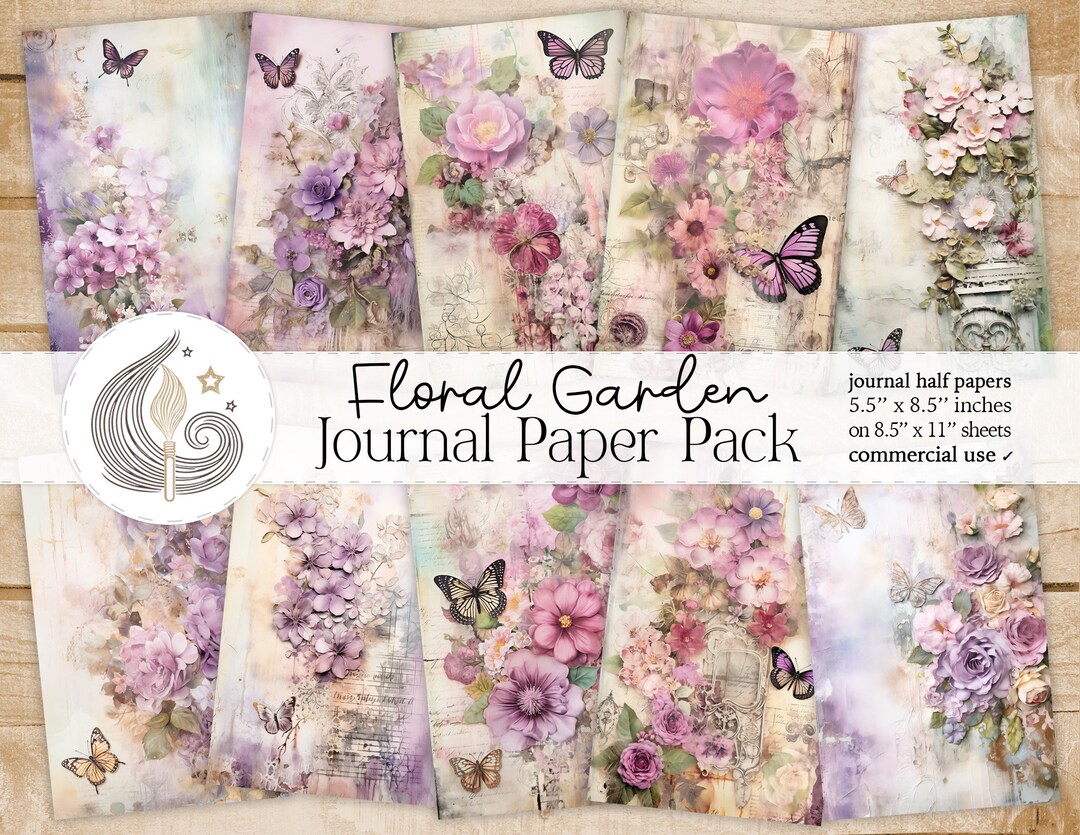 Junk Journal Paper Pack | Vintage Shabby Chic Romantic Butterfly Floral ...