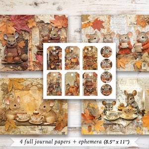 Autumn Mice Printable Journal | Fall Junk Journal Pages | Cute Mouse ...