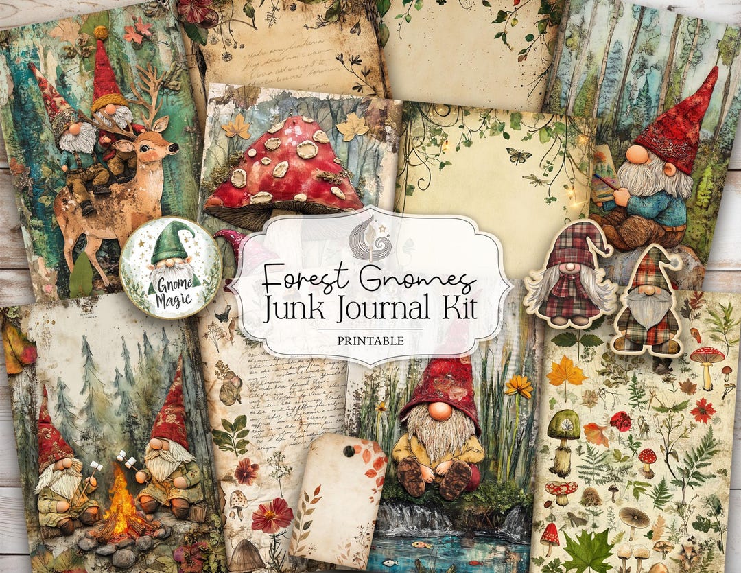 Forest Gnomes Junk Journal Kit: Woodland Cottagecore Printable Pages ...