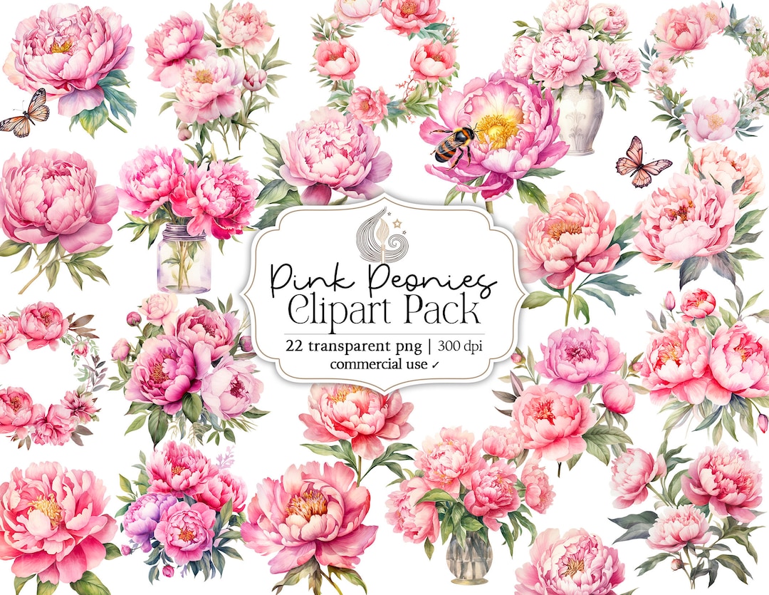 Peony Flowers Clipart | Pink Peony | Watercolor Peonies | Wedding ...