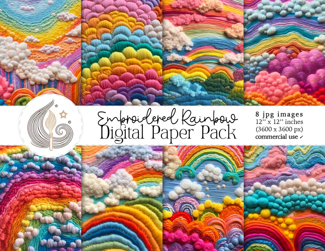 Embroidered Rainbow Digital Paper | 3d Rainbow Pattern | Digital ...
