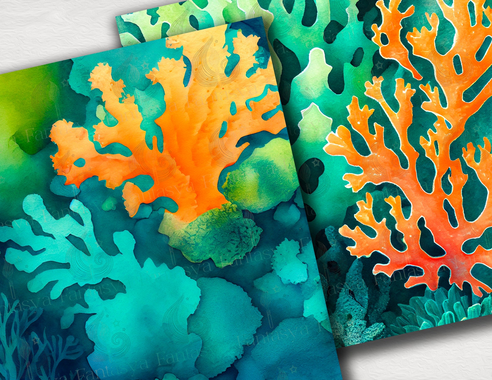 Coral Reef Digital Paper Pack: Watercolor Ocean Backgrounds With ...