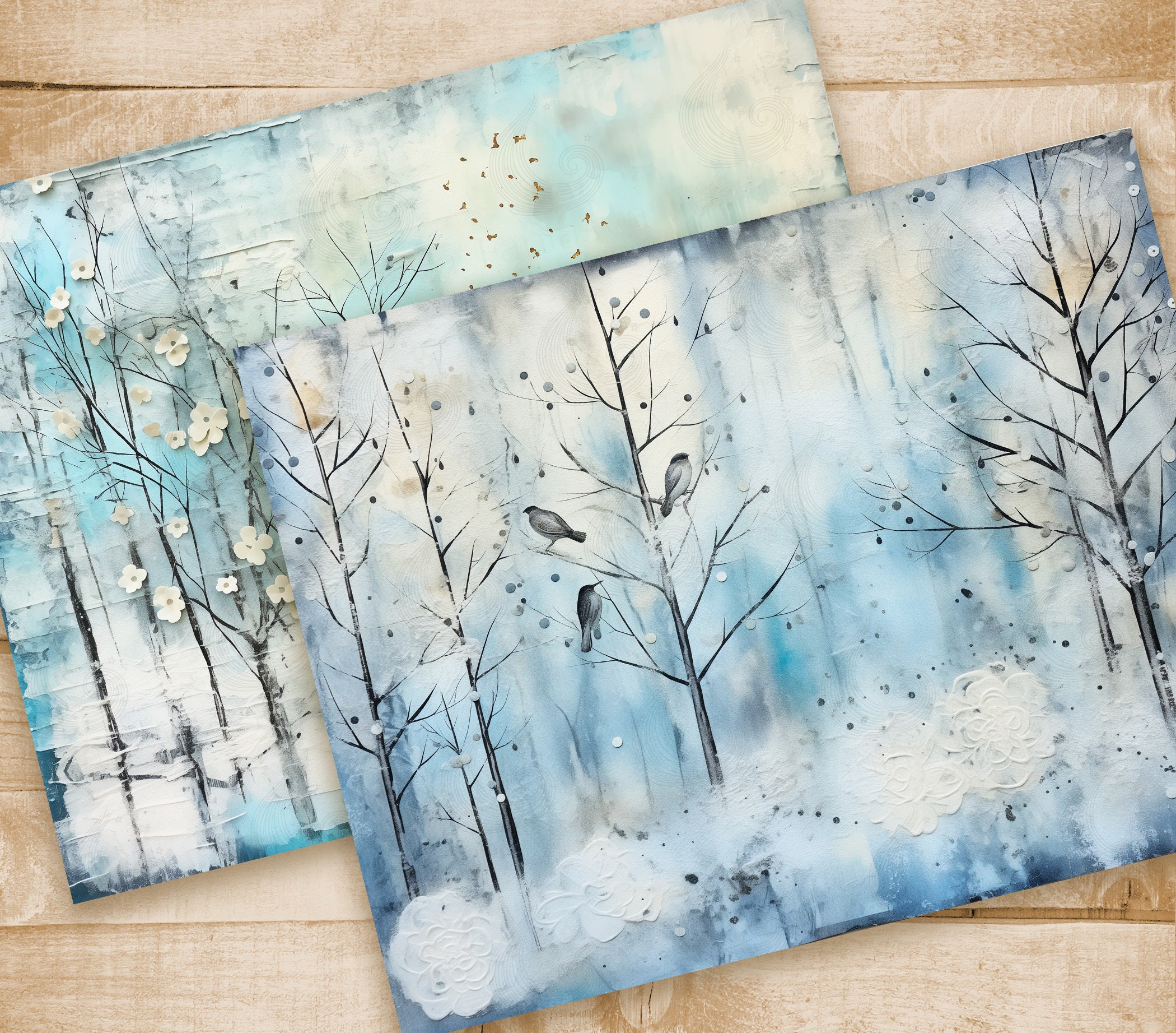 Winter Wonderland Junk Journal Papers: Blue Seasonal Backgrounds With ...