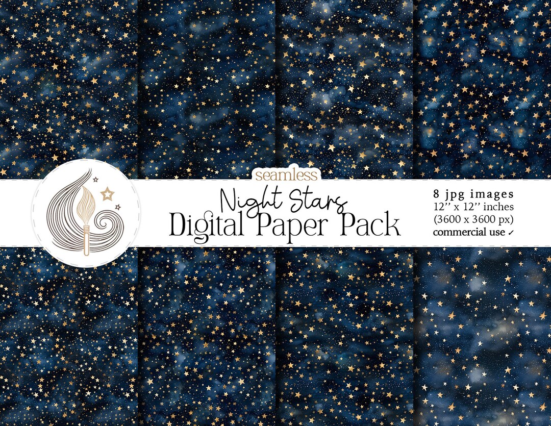 Night Sky Stars Seamless Digital Pattern Stars Paper Watercolor ...