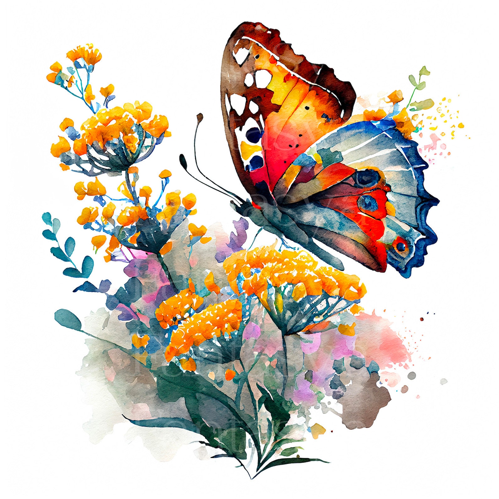 Watercolor Butterfly Clipart | Floral Images, Commercial Use (digital ...
