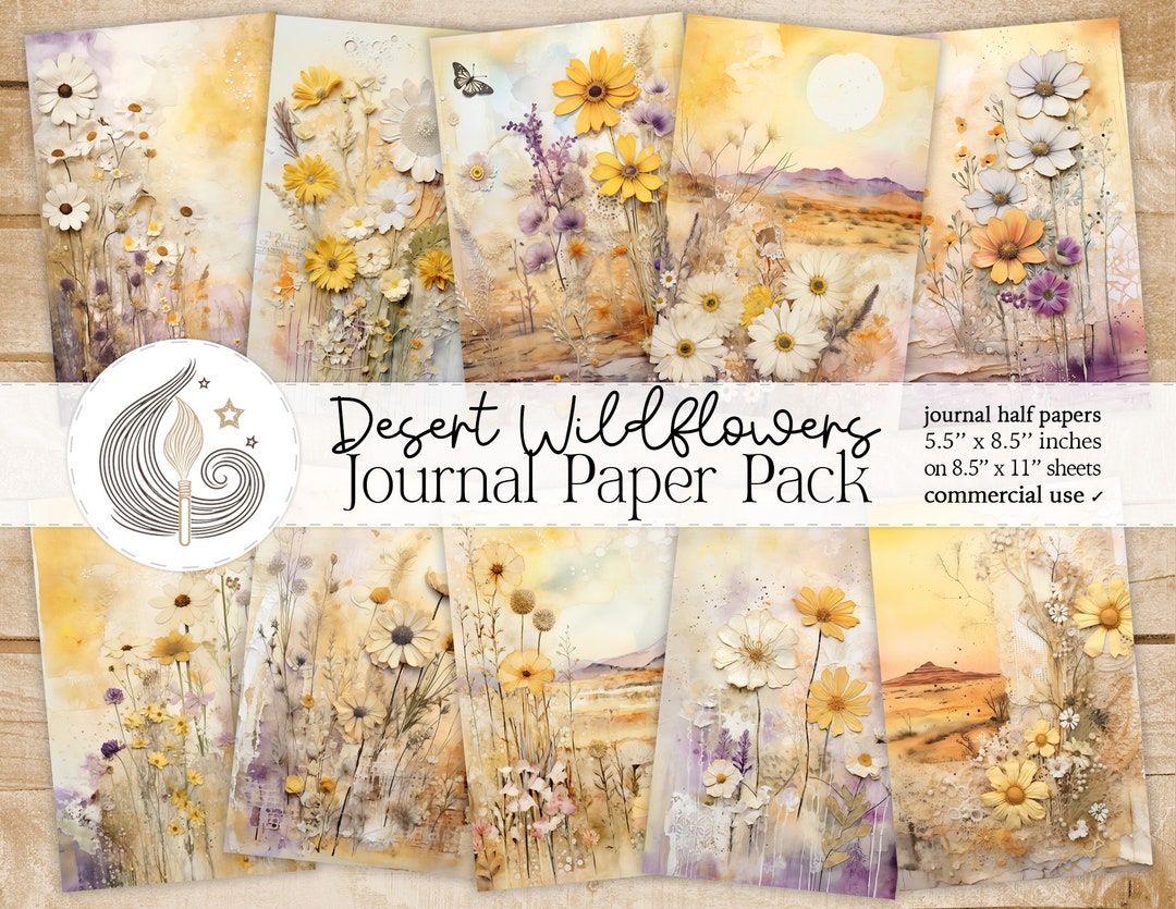 Desert Wildflowers Junk Journal Pages: Warm Botanical Papers With ...