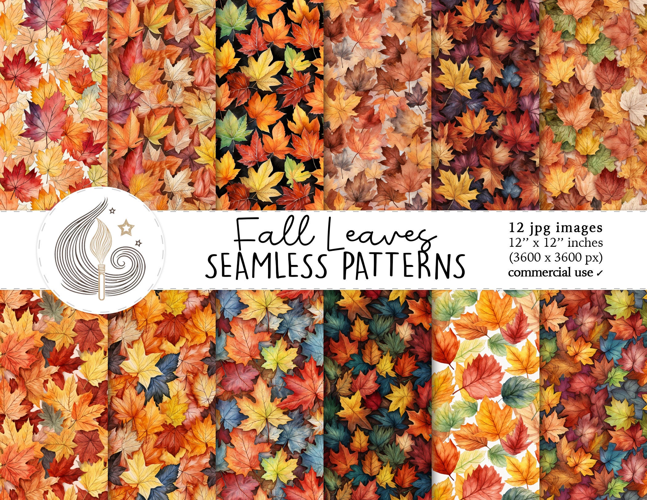 Fall Leaves Seamless Patterns: Autumn Watercolor Digital Papers With ...