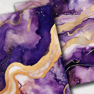 Agate Digital Paper | Purple and Gold Agate Watercolor Texture ...