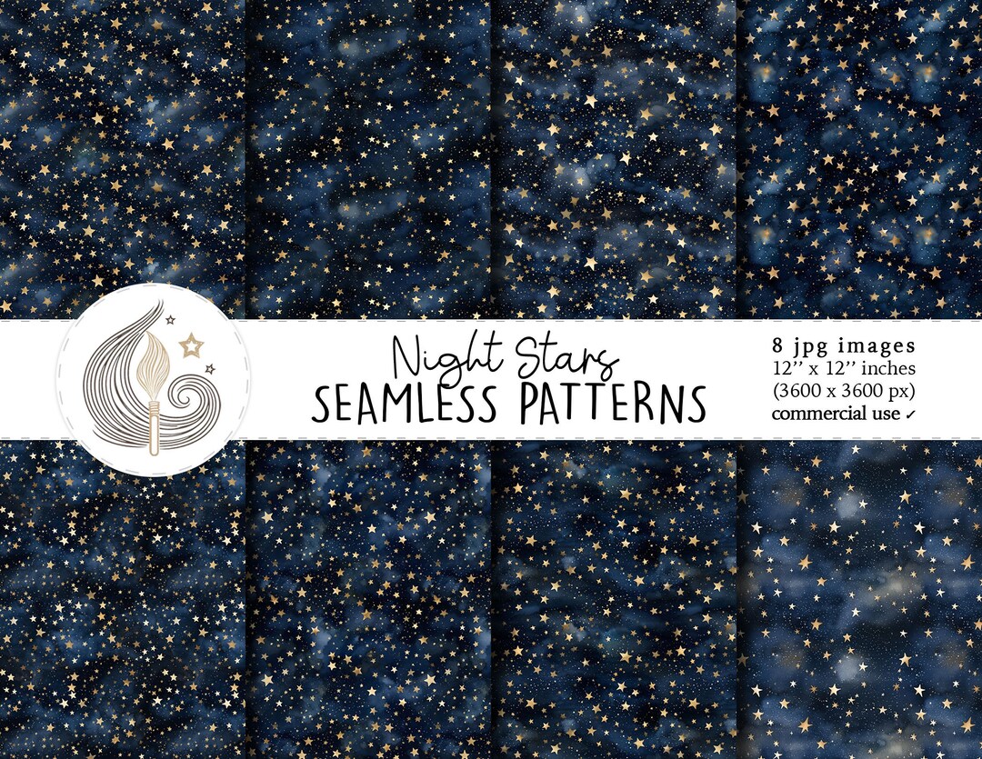 Night Sky Stars | Seamless Digital Pattern | Stars Paper | Watercolor ...