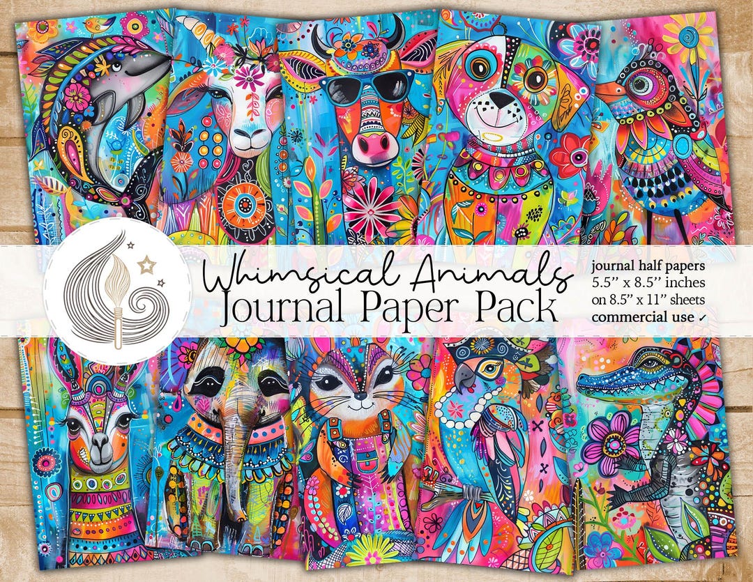 Whimsical Animals Junk Journal Pages: Colorful Fantasy Papers With ...