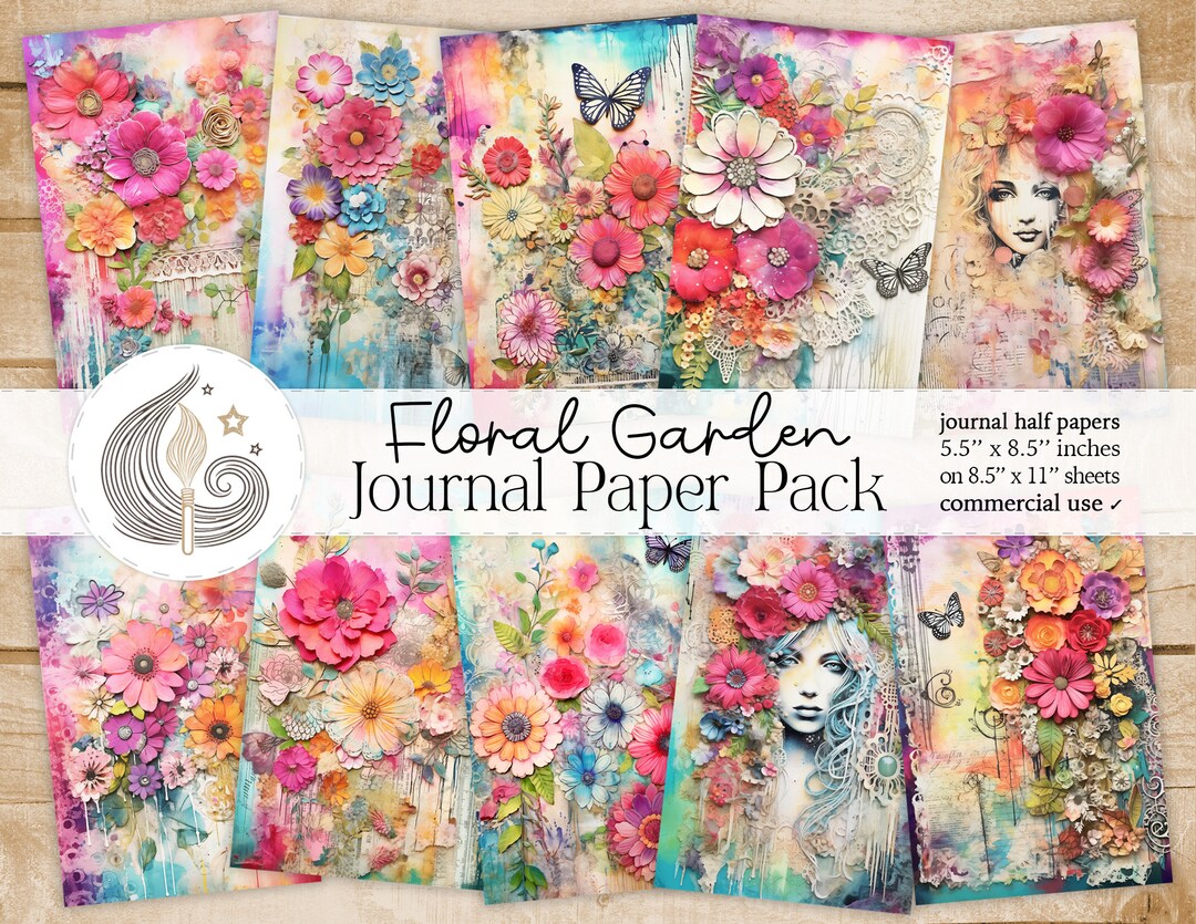 Floral Garden Junk Journal Pages: Bright Botanical Papers With Flowers ...