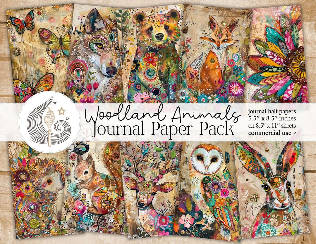 Woodland Animals Junk Journal Pages: Folk Boho Forest Papers (digital ...